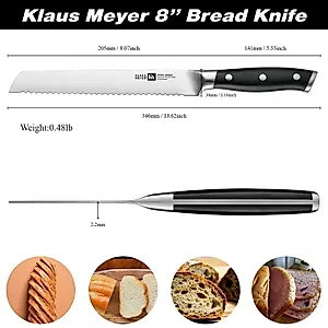 Klaus Meyer Stahl High Carbon Exclusive German Steel 8 inch Bread Knife (Black)