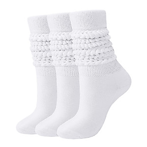 BOOPH Slouch Socks Women Knee High Scrunch Socks for Women Pack of 3 Size 6-11 White