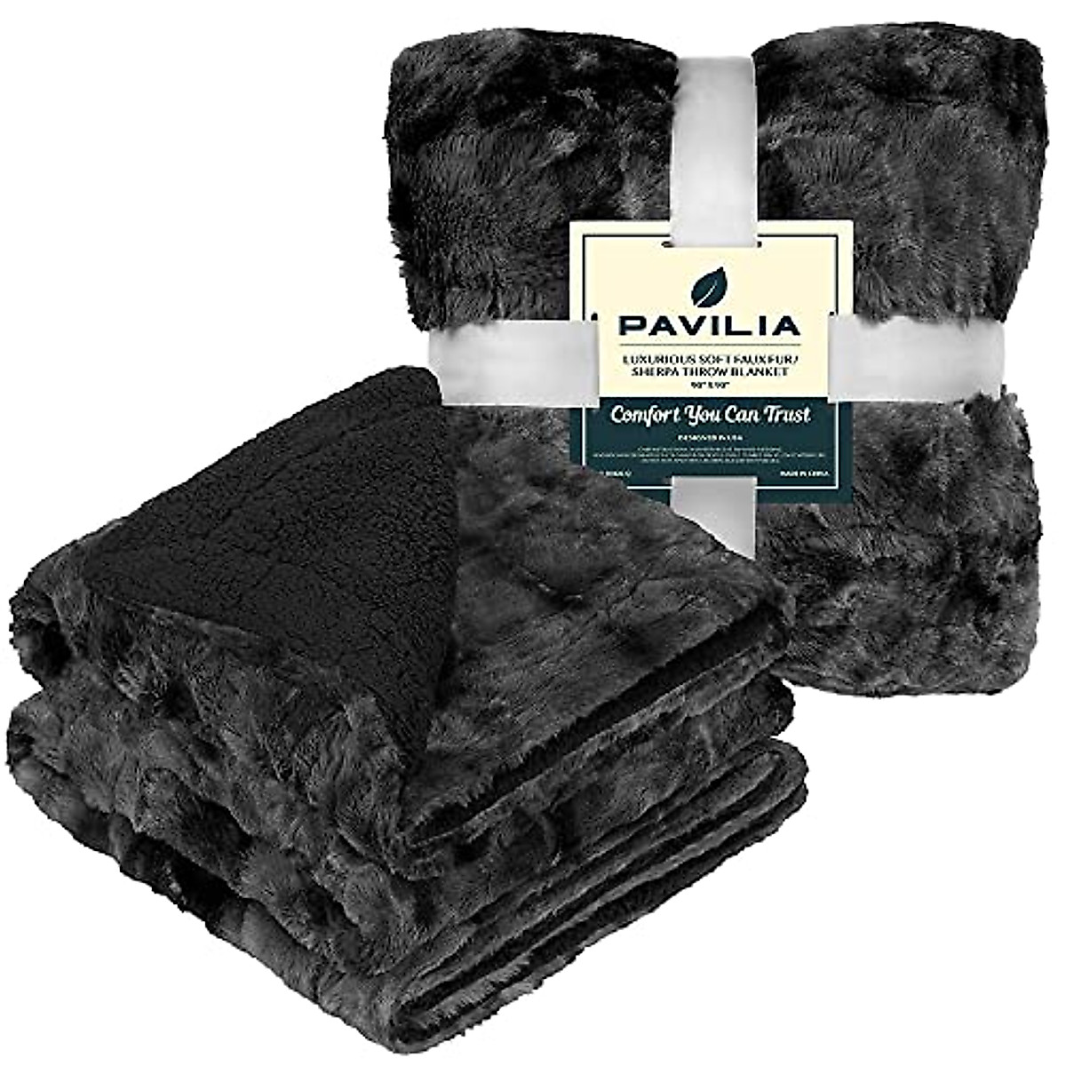 PAVILIA Soft Fuzzy Faux Fur Bed Blanket, Queen Tie-Dye Black, Fluffy Furry Warm Sherpa Blanket Fleece Throw for Bed, Sofa, Couch, Decorative Shag Plush Comfy Thick Throw Blanket, 90x90