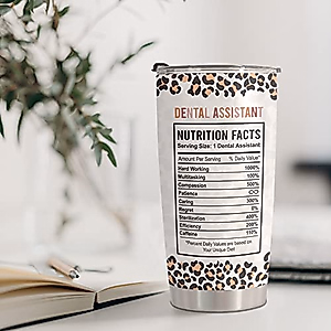 HOMISBES Dental Assistant Gifts for Women - Stainless Steel Leopard Nutrition Facts Tumbler Cup 20oz for Dental Assistant - Dental Assistant Appreciation Travel Mug