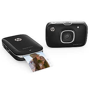 HP 5MS96A Sprocket 2-in-1 Portable Photo Printer & Instant Camera Bundle with 8GB Micro SD Card and Zink Photo Paper, Black (Pack of 3)