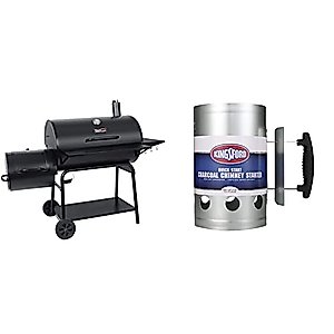 Royal Gourmet CC2036F Charcoal Barrel Grill with Offset Smoker, Black & KINGSFORD Heavy Duty Deluxe Charcoal Chimney Starter | BBQ Chimney Starter