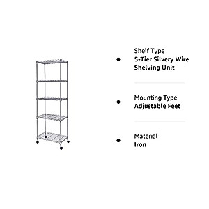 JS HANGER Wire Shelving Unit with Wheels, 5-Tier Heavy Duty Height Adjustable Rolling Metal Shelves for Storage, 550 lbs Capacity, 23.23''W X 13.4''D X 71''H, Silver
