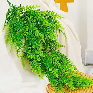 FARROWR 2 Pcs Artificial Boston Ferns Plants Hanging Faux Greenery Vine Fake Ivy Vine Leaves Plastic Plants for Wall Home Garden Wedding Hanging Decoration