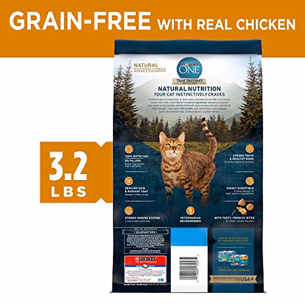 Purina ONE Natural, High Protein, Grain Free Dry Cat Food, True Instinct With Real Chicken - 3.2 lb. Bag