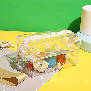 HOYOFO Cute Cosmetic Bag, Transparent Small Makeup Bag for Women, Clear Makeup Brushes Kit Bag, Waterproof Toiletry Organizer Pouch (White Flower)