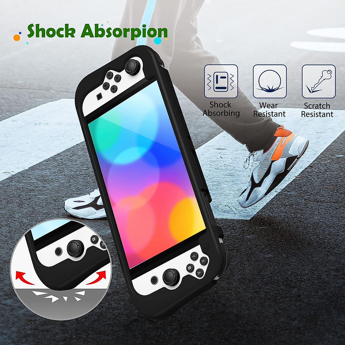 Fintie Case for Nintendo Switch OLED Model 2021 with 3 Game Card Slots, Anti-Slip Soft Silicone Shockproof Protective Cover, Ergonomic Grip Case for Switch OLED Model Console 7.0", Black