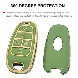 Key Fob Cover for Hyundai with Keychain Soft TPU Car Key Case Cover Compatible with Hyundai Sonata Santa fe Tucson (Green)