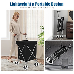 GOFLAME Folding Shopping Cart, Large Grocery Cart with Wheels and Removable Fabric Cover, Lightweight and Sturdy Rolling Utility Cart for Groceries Laundry Shopping Picnic (Black)