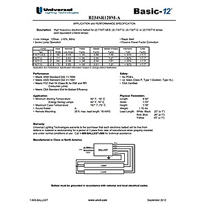 Universal Lighting Technologies B234SR120M-A000I Electronic Ballast, Fluorescent, T12, 2-Lamp, 120V, Black