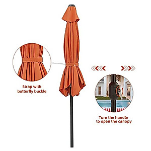 Aok Garden 7.5 ft Patio Umbrella Outdoor Market Umbrella Tilt Button and Crank 6 Ribs for Deck Lawn Pool& Backyard -Orange