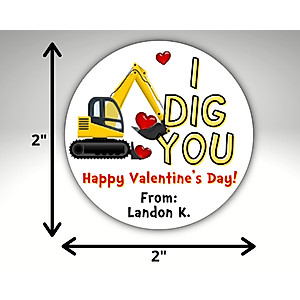 Personalized Construction Digger Valentine's Day Stickers for Kids 20-Count, 2 inch, Custom Classroom Valentines Favor for Boys, Happy Valentine's Day Labels