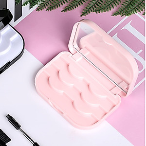 Empty Eyelashes Storage Box, TEOYALL 3 Layer False Eyelash Travel Case Fake Eye Lash Organizer with Mirror Can Store 3 Pairs (Pink)