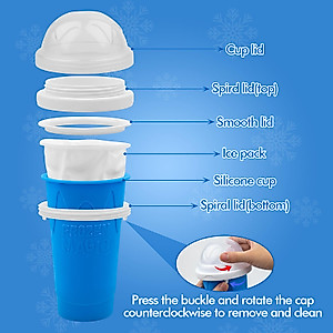 Slushy Maker Cup - DIY Magic Slushy Maker Squeeze Cup, Portable Smoothie Squeeze Cup for Juices, Milk and Ice Cream Make, Double Layers Silicone Slushie Cup with Straw for Friends,Family Gifts(Blue)