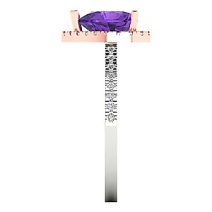 Clara Pucci 2.33ct Heart Cut Solitaire with Accent Halo Natural Amethyst gemstone designer Modern Statement Ring Solid 14k 2 Tone Gold