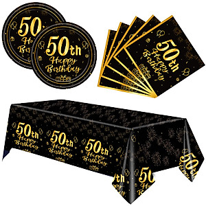 Juhap 41Pcs 50th Birthday Decorations Back in 1973 50th Wedding Anniversary Decorations for Men Women 50 Years Theme Party Supplies Tableware Set Includes Plates Napkins and Tablecloth, Service for 20