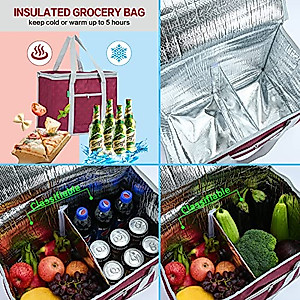 Ladbodun Insulated Grocery Bags Reusable Shopping Tote Cooler Bag With Zippered Top, Large Square Stand Up Food Carrier Delivery For Groceries Thermal Hot Or Cold Frozen Foods For Camping Travel 2Pack