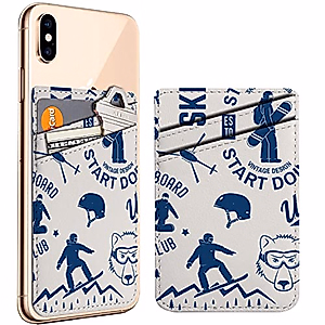 Diascia Pack of 2 - Cellphone Stick on Leather Cardholder ( Ski Snowboard Club Pattern Pattern ) ID Credit Card Pouch Wallet Pocket Sleeve