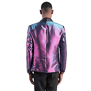 Mens Magic Color Tuxedo Suit Jacket Luxury Slim Fit Dress Blazer Prom Sport Coat,Pink/Gold,Small