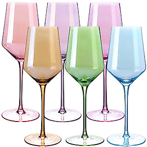 Physkoa Mothers Day Gifts for Mom Colored Wine Glasses Set 6, 15oz Stemmed Multi-Color Wine Glass-Perfect Colored Steamware for Home Party Decoration