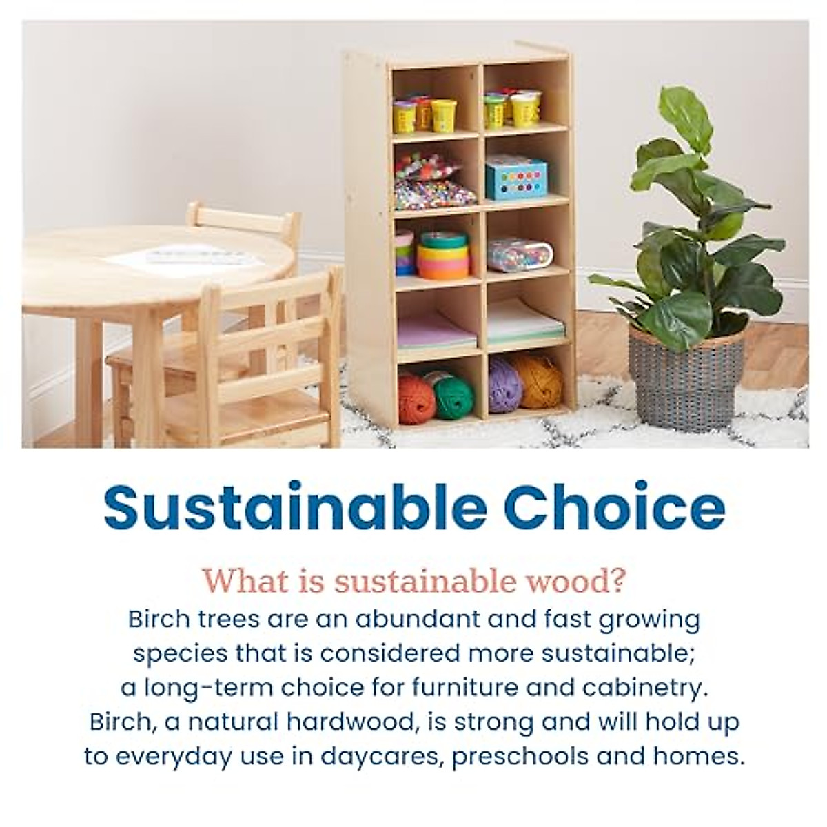 ECR4Kids Streamline 10 Cubby Tray Cabinet with Scoop Front Storage Bins, 5x2, Classroom Furniture, Powder Blue