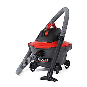 RIDGID, 62698, 6 Gallon RT0600 NXT Wet/Dry Vac, RED Professional Industrial, 4.25 HP, Casters, Pro Locking Hose, Qwik Lock Filter, Longer Motor Life, Polyropylene Drum, Large Handle, Dark Gray and Red
