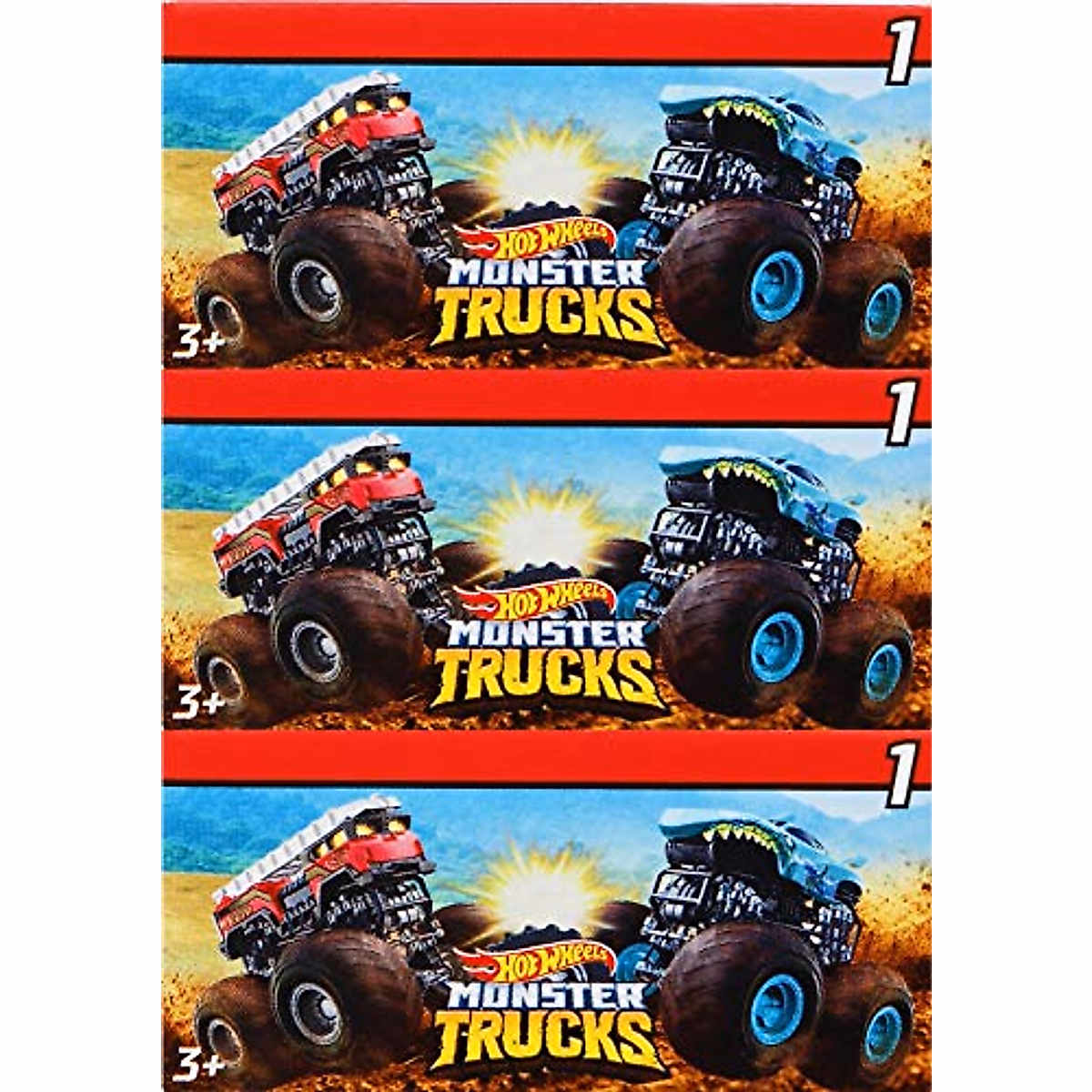 Hot Wheels Monster Trucks Mini Mystery Trucks with Key Launcher (Assorted Series) Blind Box Gift Set Party Bundle - 3 Pack