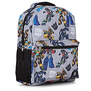 Transformers Optimus Prime Allover Backpack - Optimus, Prime, Megatron and Bumblebee - Transformers School Bookbag (Grey)