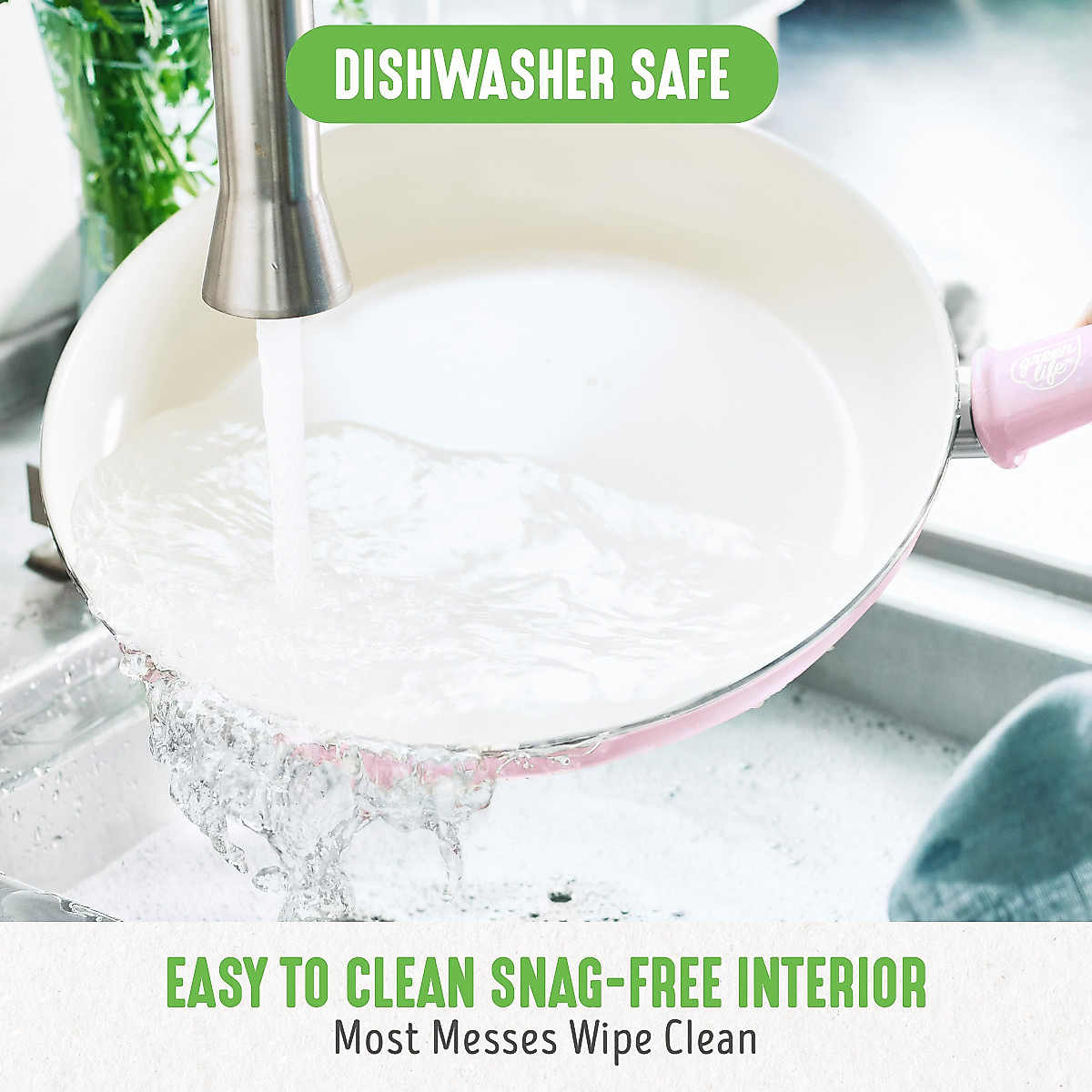 GreenLife Soft Grip Healthy Ceramic Nonstick, 16 Piece Cookware Pots and Pans Set, PFAS-Free, Dishwasher Safe, Soft Pink