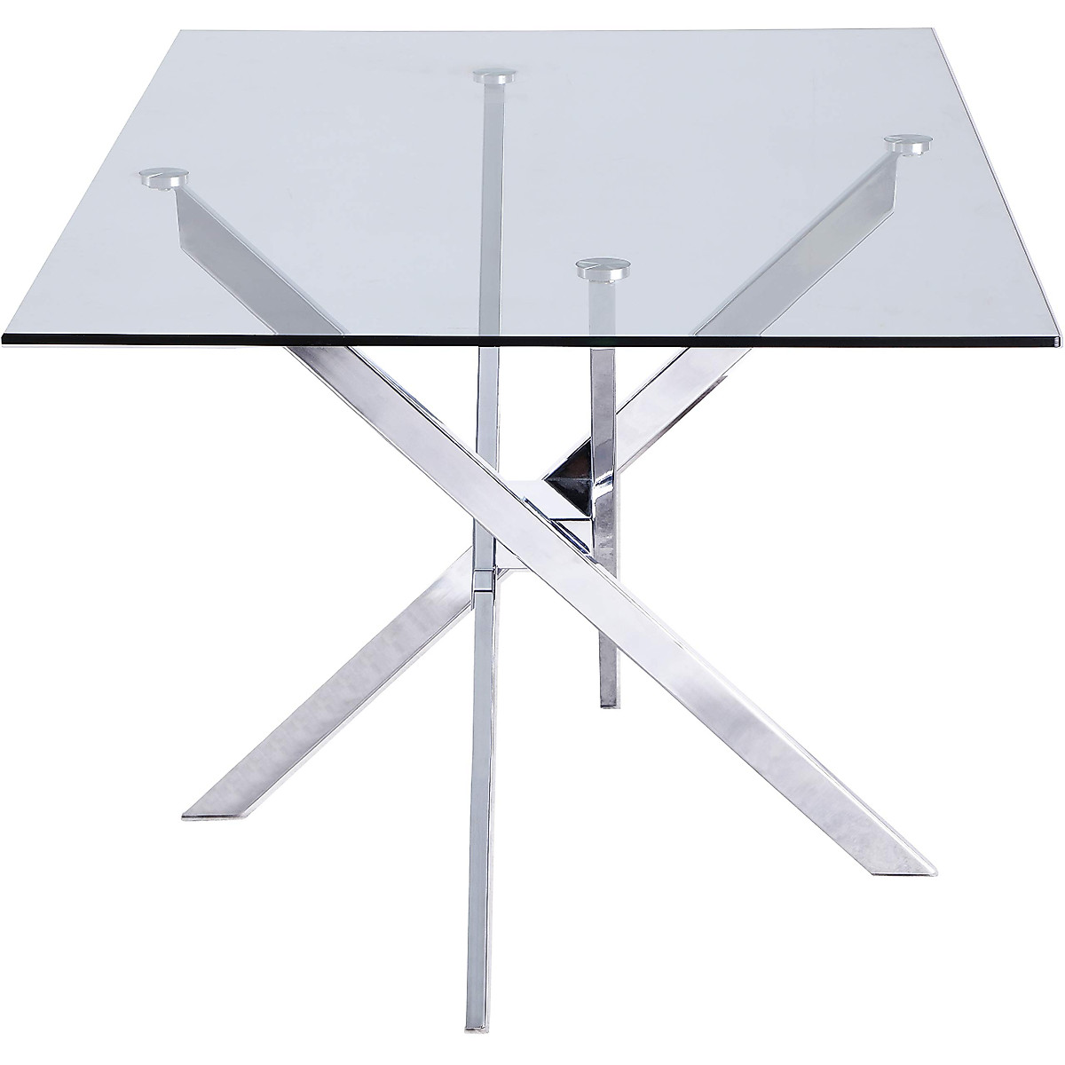 Meridian Furniture Xander Collection Modern | Contemporary Tempered Glass Top Dining Table with Durable Metal Base, 60" W x 36" D x 30" H, Silver Finish