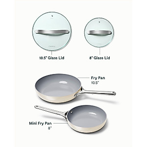 Caraway Nonstick Ceramic Mini Fry Pan With Glass Lid (1.05 qt, 8") - Non Toxic, PTFE & PFOA Free - Oven Safe & Compatible with All Stovetops (Gas, Electric & Induction) - Cream