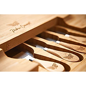 Bamboo Cheese Board & Knife Set of Puhu Concept - Elegant Gift for Women, Birthday, Wedding, Anniversary, Housewarming, Christmas, Special Days - Charcuterie Board for Cheese, Meat, Cracks and Wine