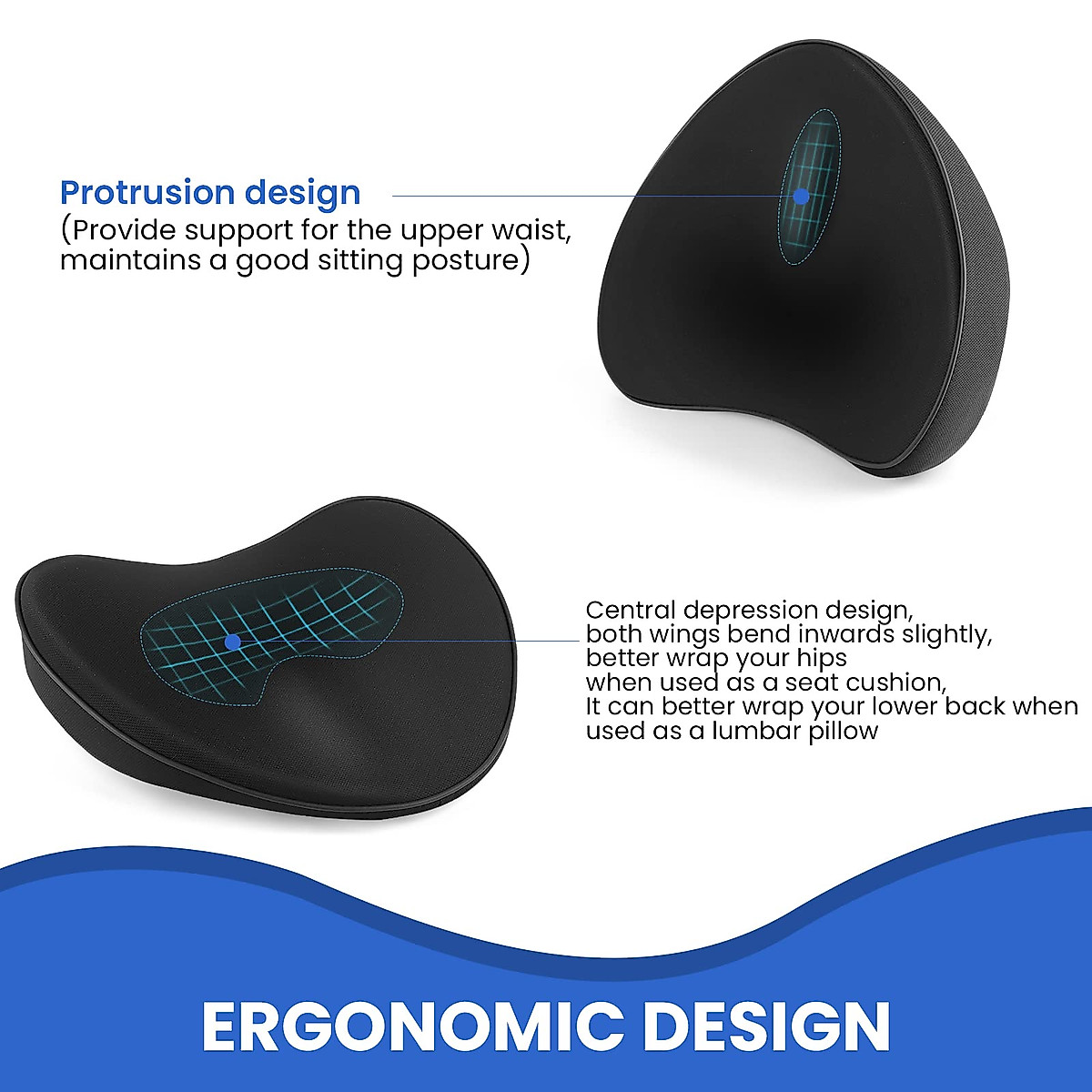 au-kee Car Seat Cushion Memory Foam Lower Back Lumbar Pad Pain Relief for Driving Black 1PC