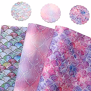 BULKYTREE Mermaid Wrapping Paper with Gift Tags for Girls Birthday Party Wedding Baby Shower - 6 Large Sheets Colorful Galaxy Mermaid Scale Scallop Gift Wrap for Women - 27 Inch X 39.4 Inch Per Sheet
