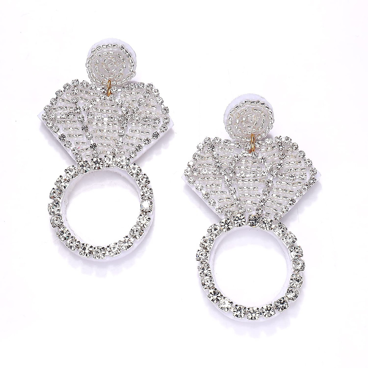 Rhinestone Wedding Bridal Earrings for Women Handmade Wedding Diamond Ring Beaded Drop Earrings Fun Statement Engagement Ring Dangle Earrings Bachelorette Party Jewelry Gifts