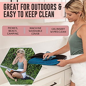 Gel Seat Cushion for Long Sitting - Honeycomb Cooling Pad with 1.2" Inches of Gel Padding & Padded Cover for Driving, Office Chair, Car or Wheelchair - Sciatica, Tailbone and Pressure Relief Pillow