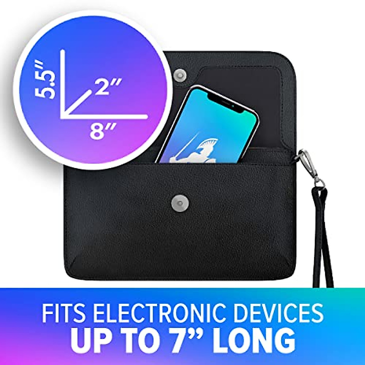 DefenderShield EMF Protection Clutch Purse - RFID Blocking Anti Radiation Crossbody Wristlet Handbag - Vegan Leather Bag, Black Pebble Grain