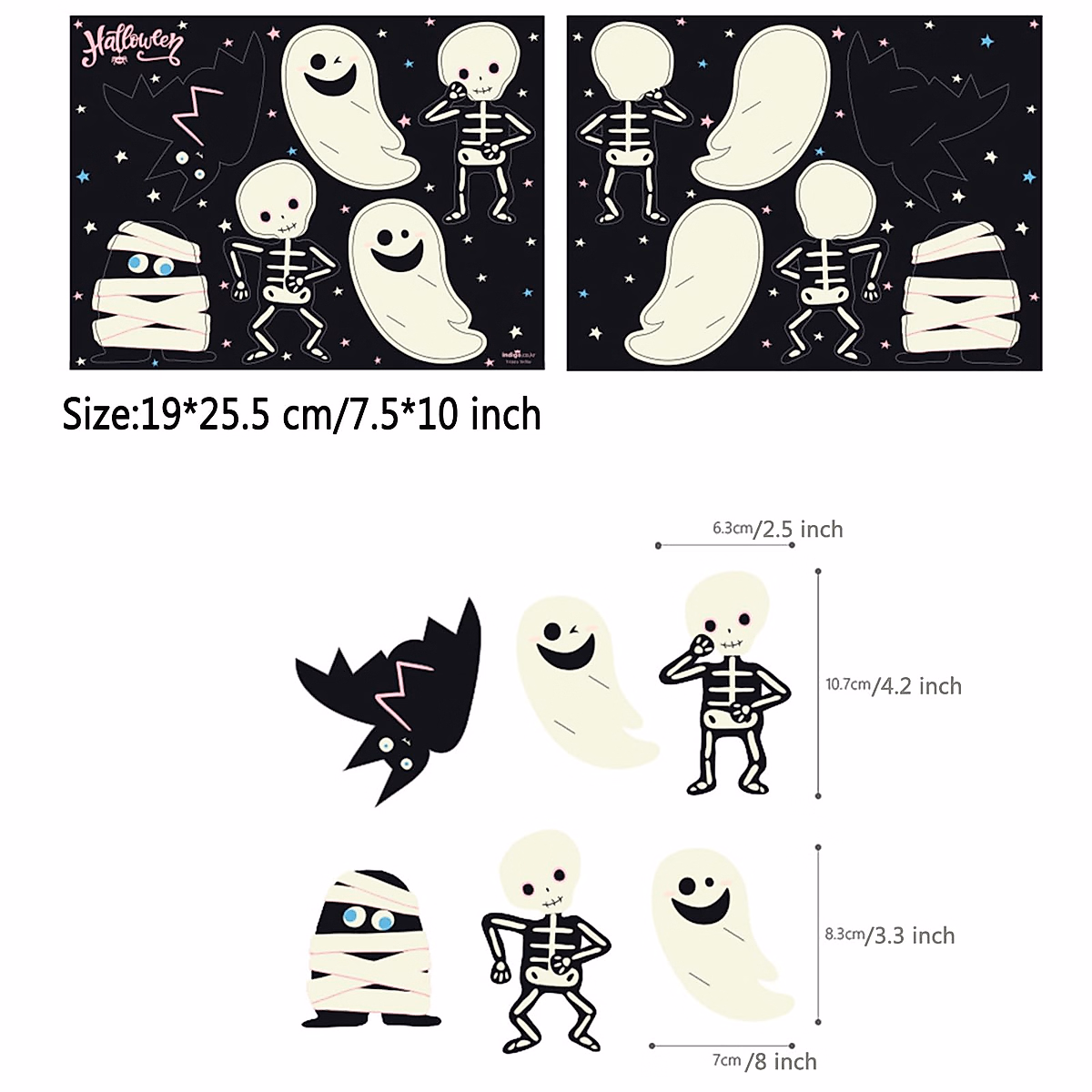 Generic 120 PCS Halloween Candy Decoration Cards Cartoon Ghost Skull Pattern Decorative Sugar Paper Card for Kids Halloween Sugar Decoration for Treat or Trick School Home Party Supplies