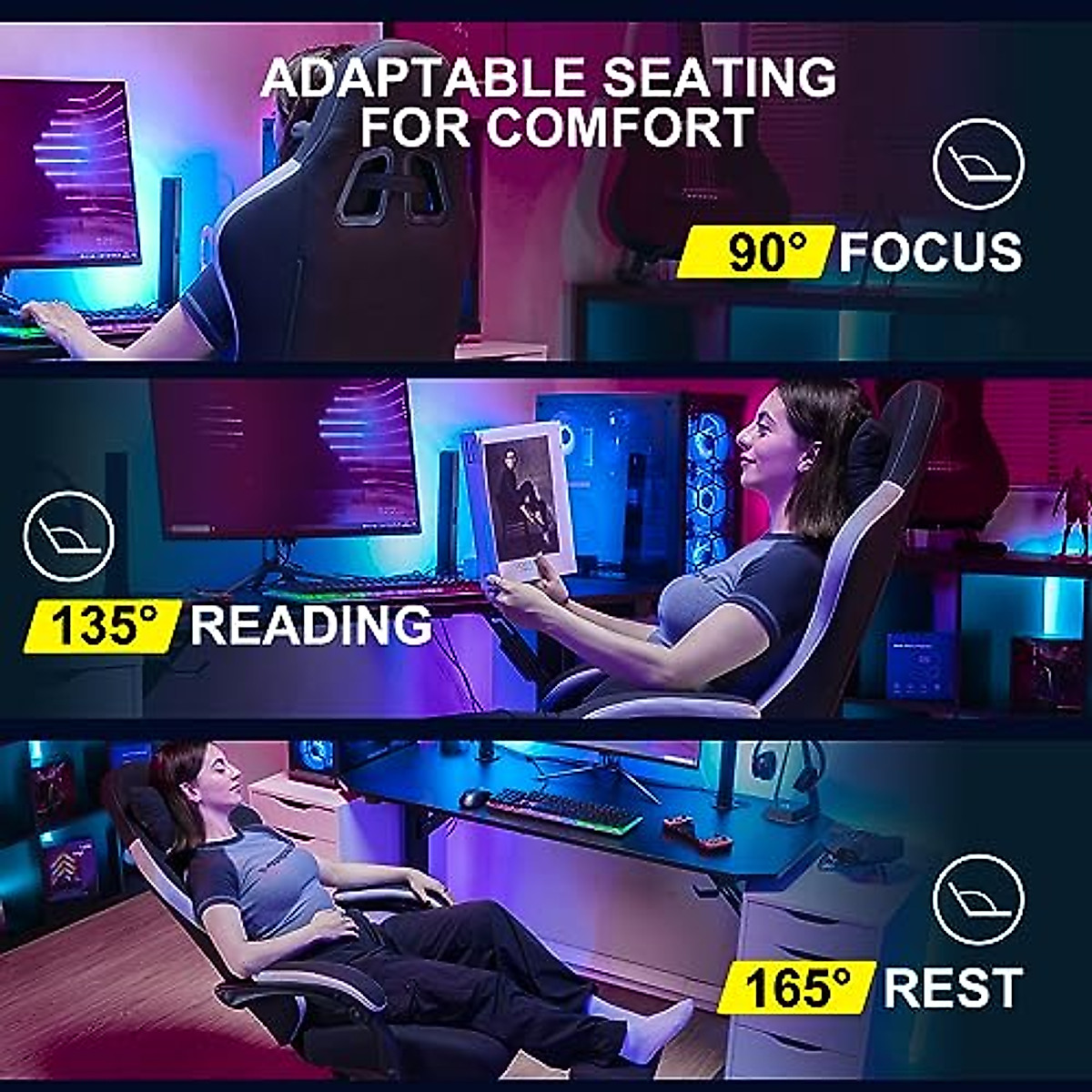 GTPLAYER Gaming Chair with Footrest Fabric Office Chair with Pocket Spring Cushion and Linkage Armrests, High Back Ergonomic Computer Chair with Lumbar Support Task Chair Black