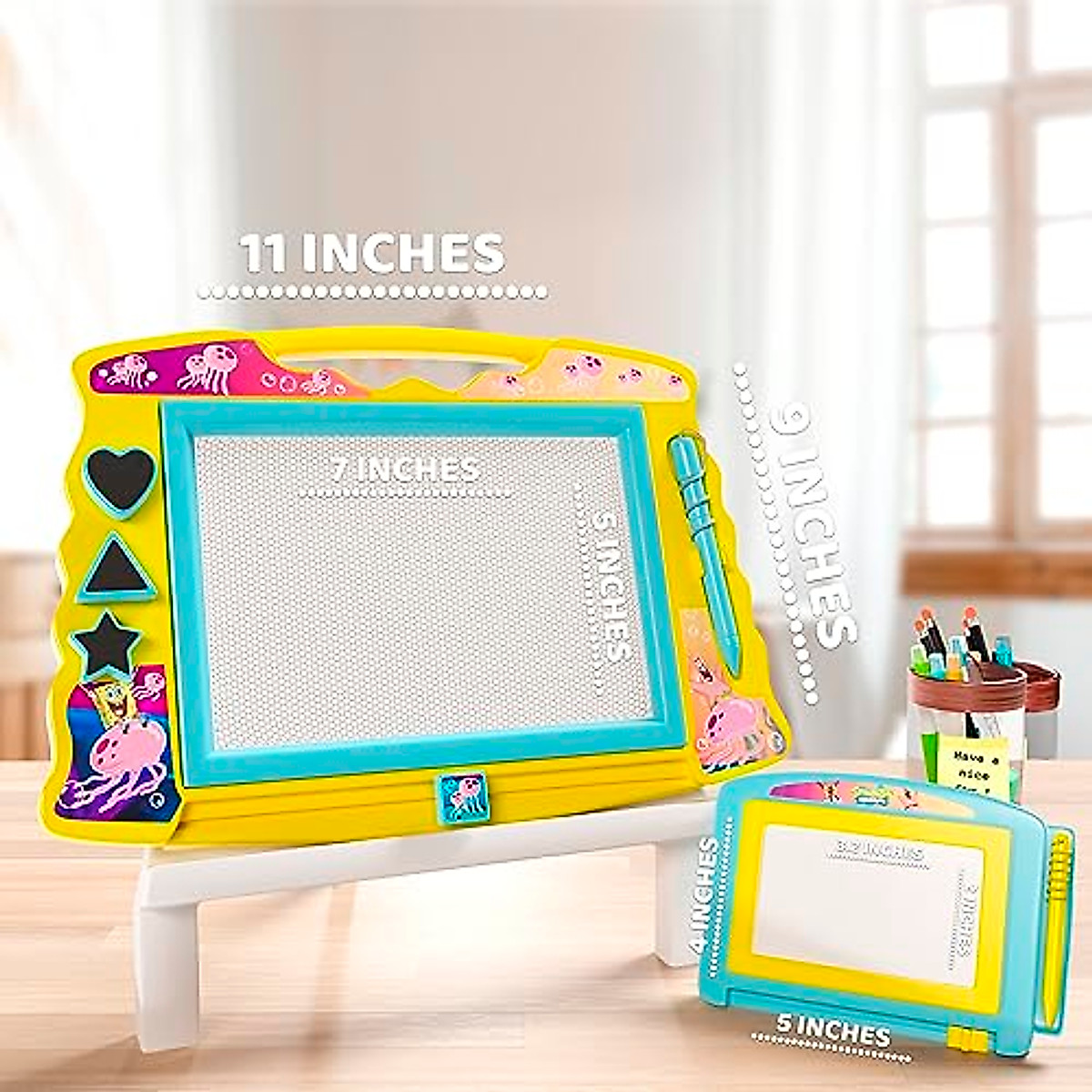 Lollipop Spongebob Squarepants 2-Pc Magnetic Drawing Board Set for Girls and Boys, One Large Board with 3 Stamps and Stylus Pen and One Travel Size Drawing Board, Toddler Educational Toy