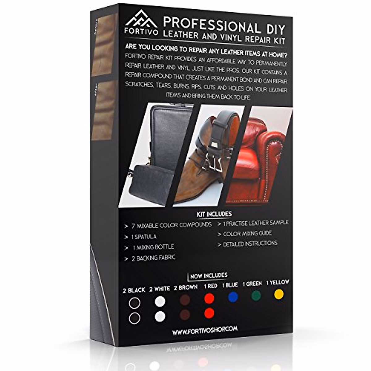 Leather and Vinyl Repair Kit - Furniture, Couch, Car Seats, Sofa, Jacket, Purse, Belt, Shoes | Genuine, Italian, Bonded, Bycast, PU, Pleather |No Heat Required | Repair & Restore