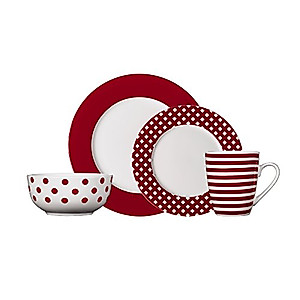 Pfaltzgraff Kenna Red 16-Piece Porcelain Dinnerware Set, Service for 4