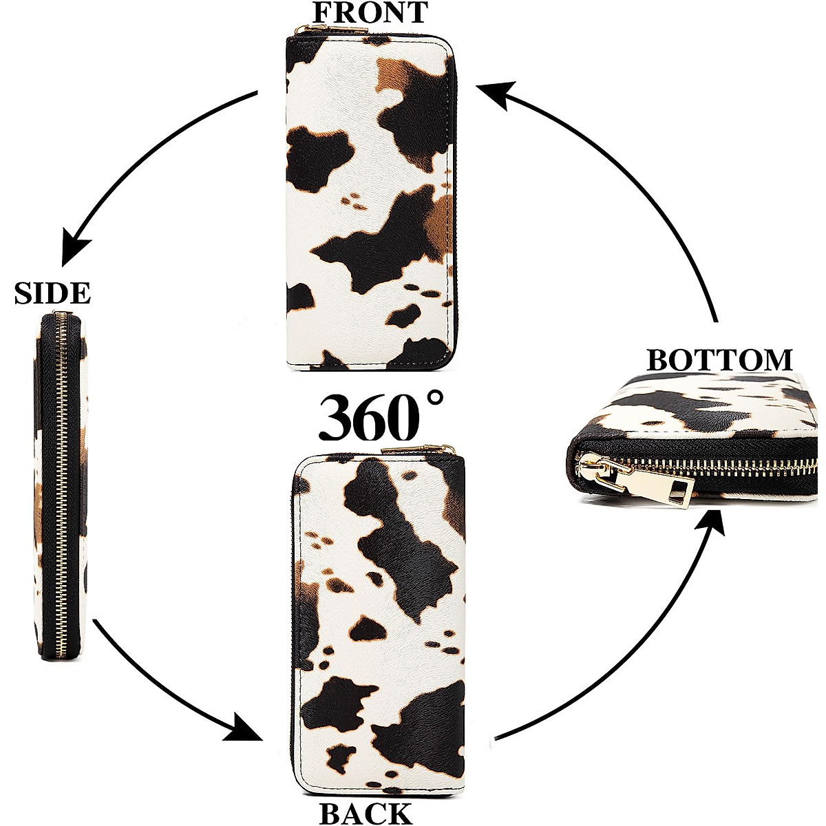 Nabegum Women's Cow Print Wallets Western Highland Cowhide Stuff Gifts for Ladies Slim Purse Credit Card Holder Brown