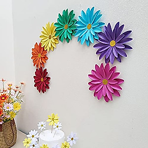 Mybbshower Rainbow Paper Daisy Flower for Tea Party Garden Party Decor Wedding Photo Backdrop Birthday Nursery Wall Sunflowers 8 inch