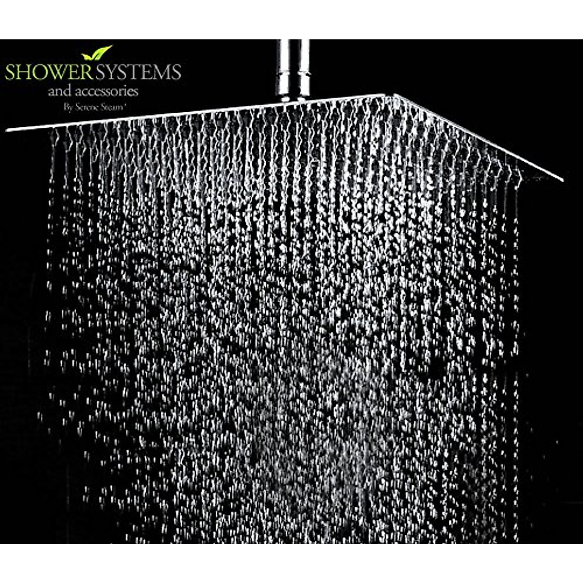 Luxury Ultra-Thin High Pressure 8'' Square Rainfall Shower head Brushed Satin Plus 8 inch Extension Arm Shower System and Accessories by Serene Steam