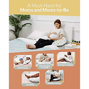 Unilove Hopo 7-in-1 Pregnancy & Nursing Pillow - Pregnancy Pillows for Sleeping - Pregnant mom Gift Essentials for Breastfeeding, Side Sleeping - 2 Washable Covers, Weather Icon