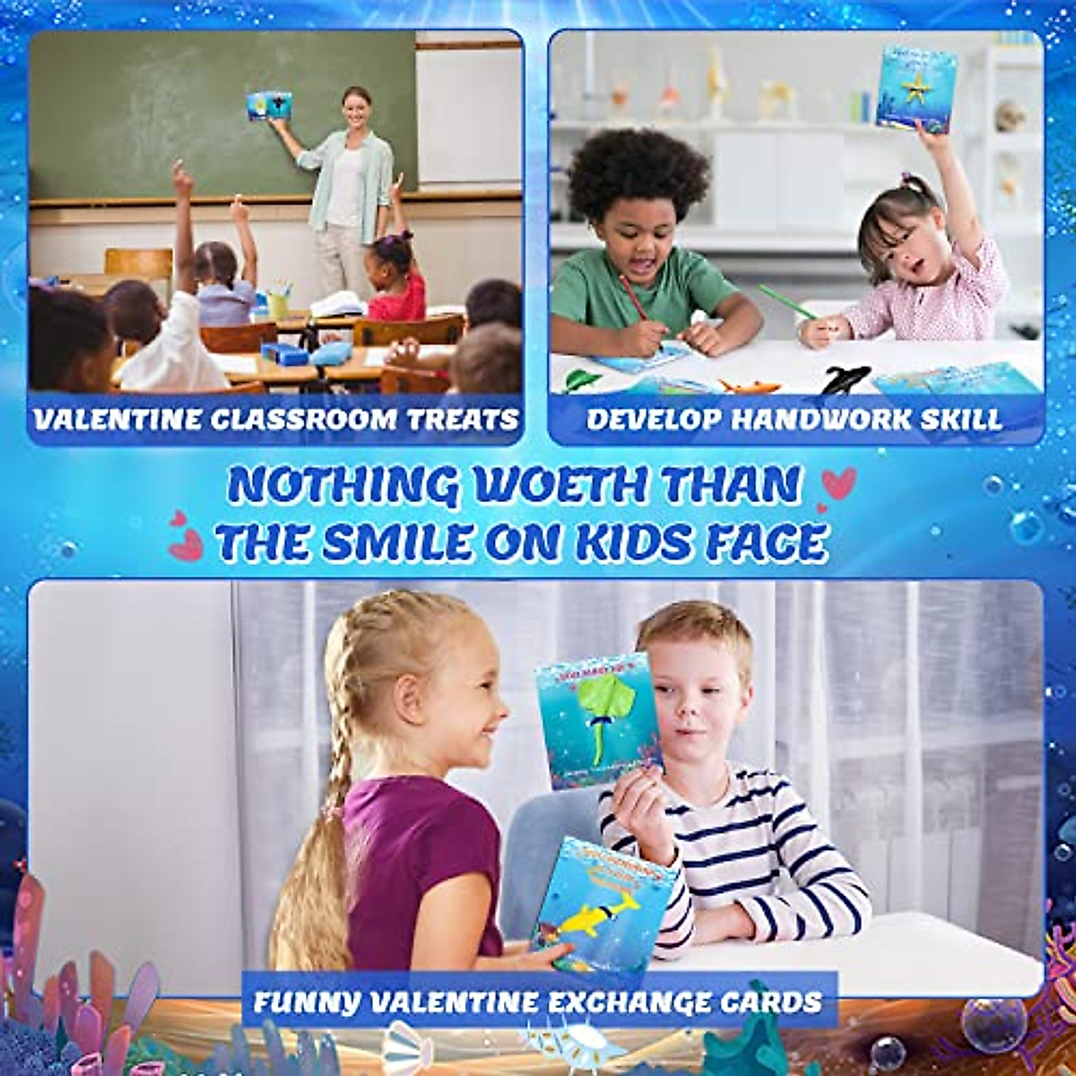 Valentines Day Cards for Kids 36 Pack, Kids Valentines Day Cards for School Classroom, 36 Sea Animal Toys & 40 Valentines Cards, Valentines Day Exchange Cards for Kids Boys Girls Gifts Party Favors