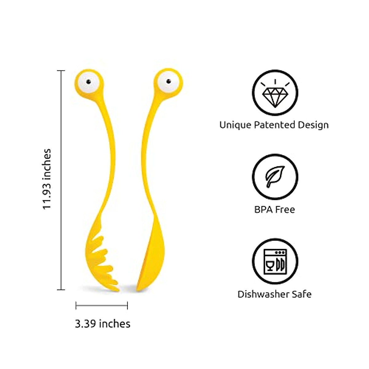 OTOTO Pasta Monsters and Salad Servers - BPA-Free Fun Kitchen Gadgets - 100% Food Safe Salad Spoon and Fork Set - Pasta and Salad Server - 11.93x 3.39 x 2.24 inch