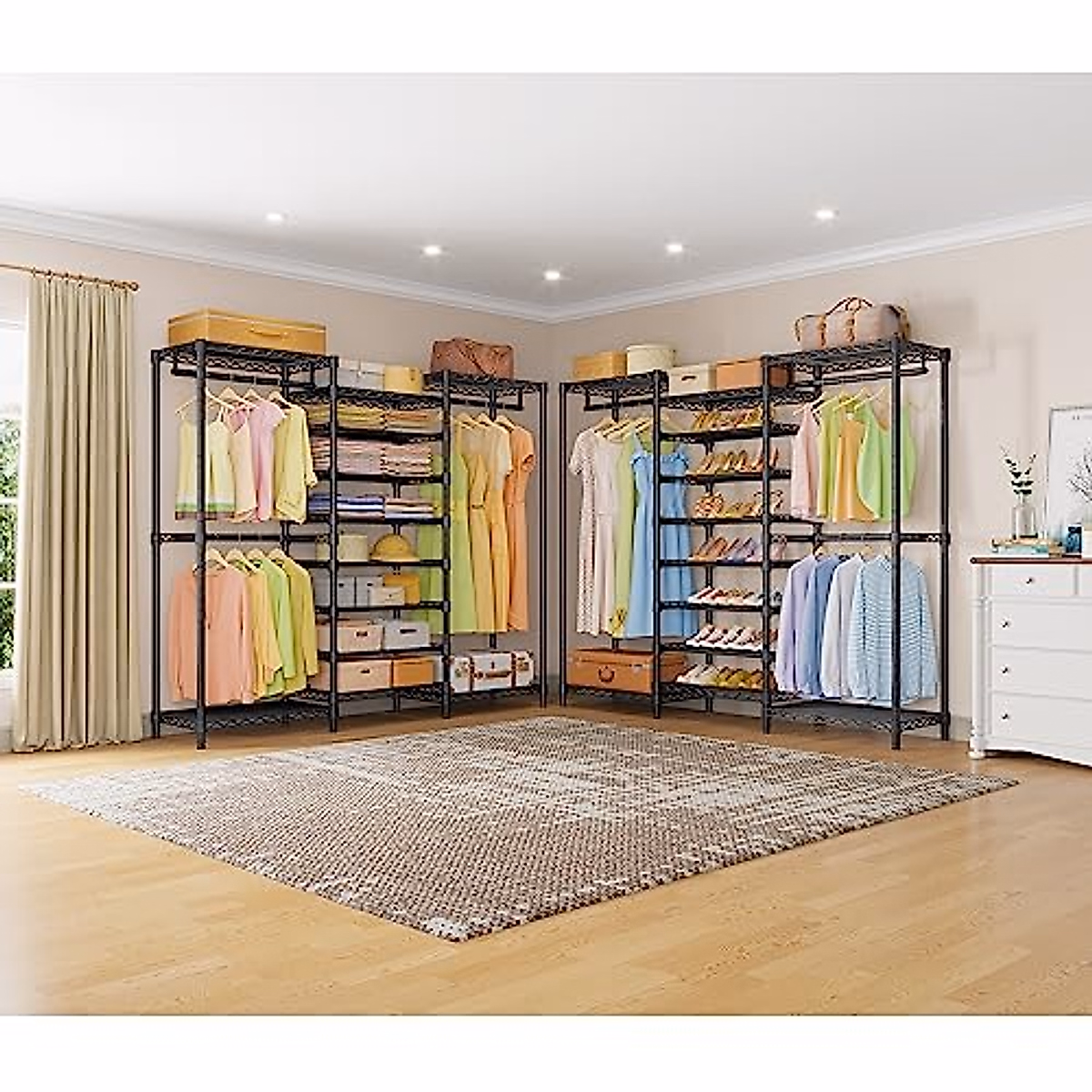 VIPEK S3 Heavy Duty Garment Rack Free Standing Clothes Rack Closet Storage Organizer Large Wardrobe with 6-Tier Shoe Rack, Hanging Rod, Adjustable Shelf, 68.9" L x 15.7" W x 76.4" H, Black