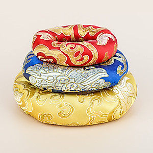ZenBless Silk Embroidery Tibetan Singing Bowl Cushion 3pcs, Singing Bowl Holder, with Singing Bowl Small Mallet Set Gifts for Buddhist Sound Bowl Yoga Hand Made Nepal Meditation Accessories